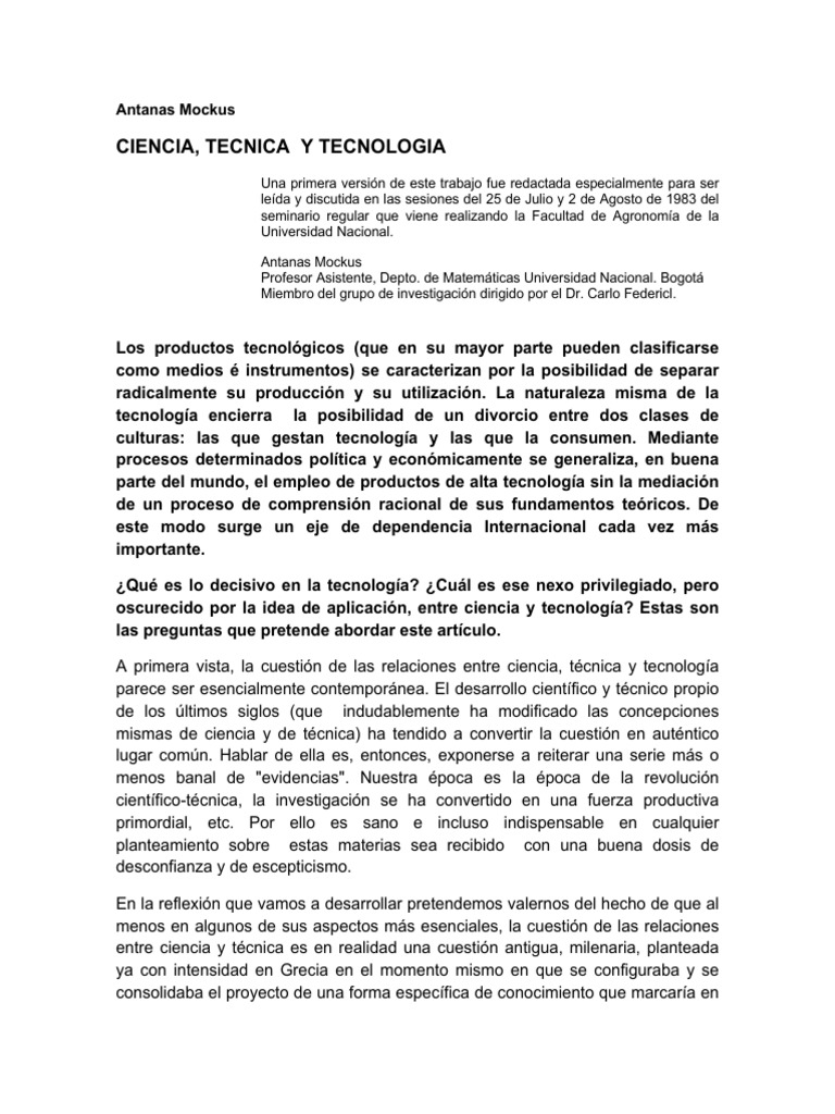 Ciencia y tecnología en la obra de Mockus | PDF | Aristóteles ...
