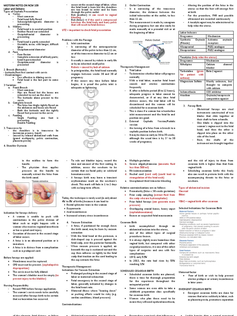 Midterm Notes On NCM 109 Edited | PDF | Placenta | Childbirth