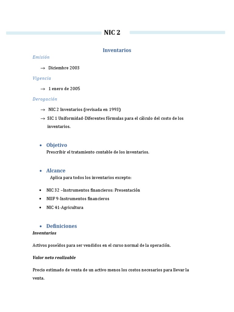 NIC 2 - Resumen | PDF | Costo | normas internacionales de INFORMACION ...