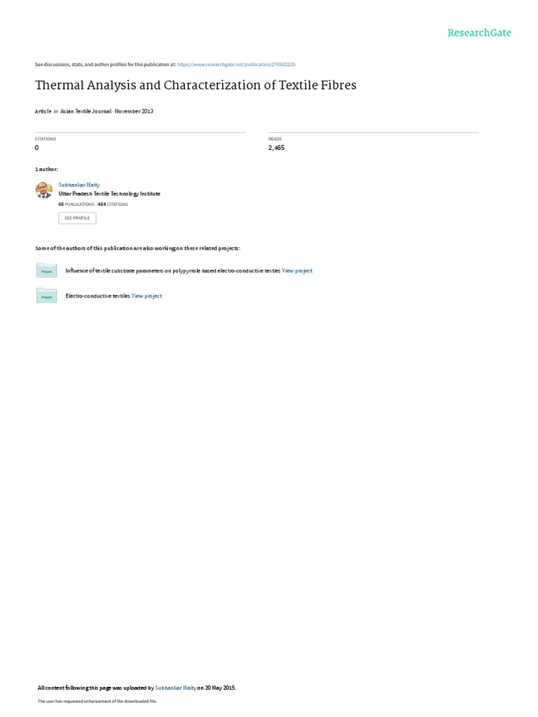 Thermal Analysis and Characterization of Textile Fibres: Asian Textile ...