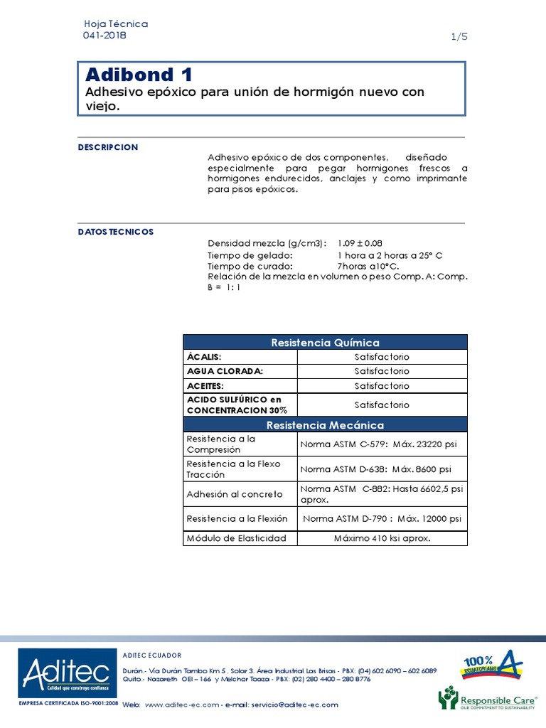Adhesivo Epóxico Adibond-1 para Hormigón | PDF | Hormigón | Agua