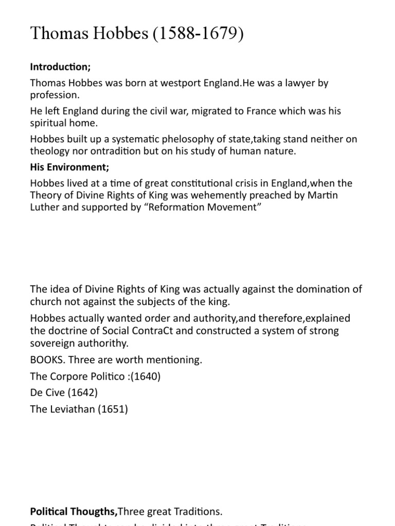 Thomas Hobbes (1588-1679) : Introduction | PDF | Thomas Hobbes | Social ...