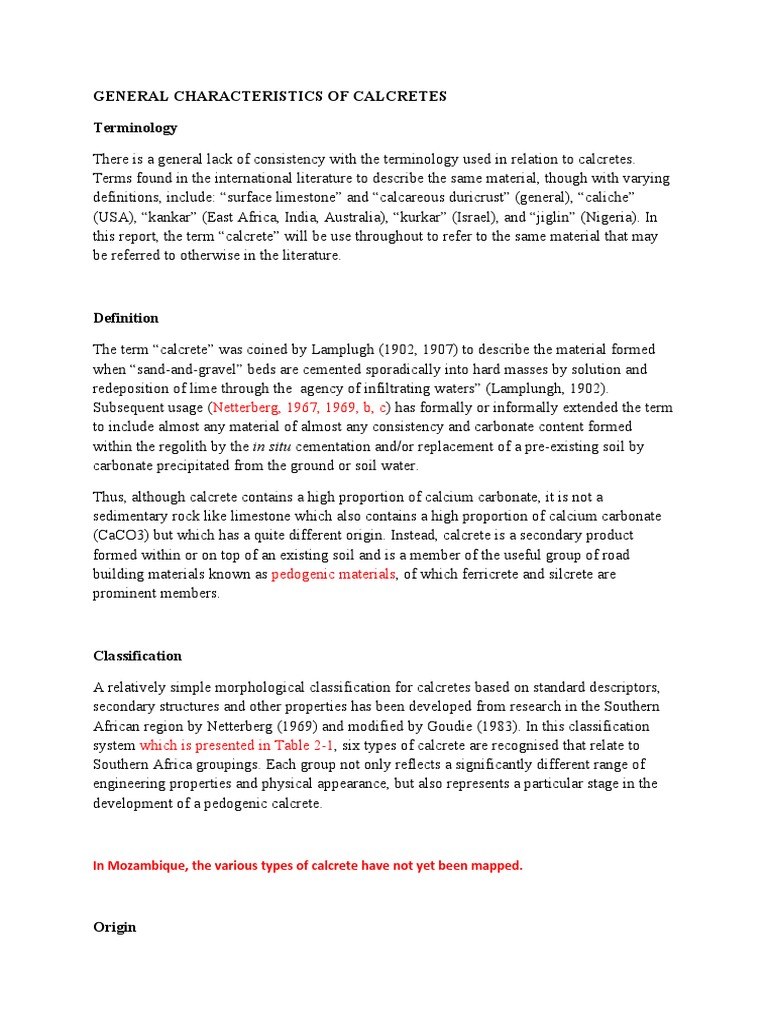 General Characteristics of Calcretes Terminology: Netterberg, 1967 ...