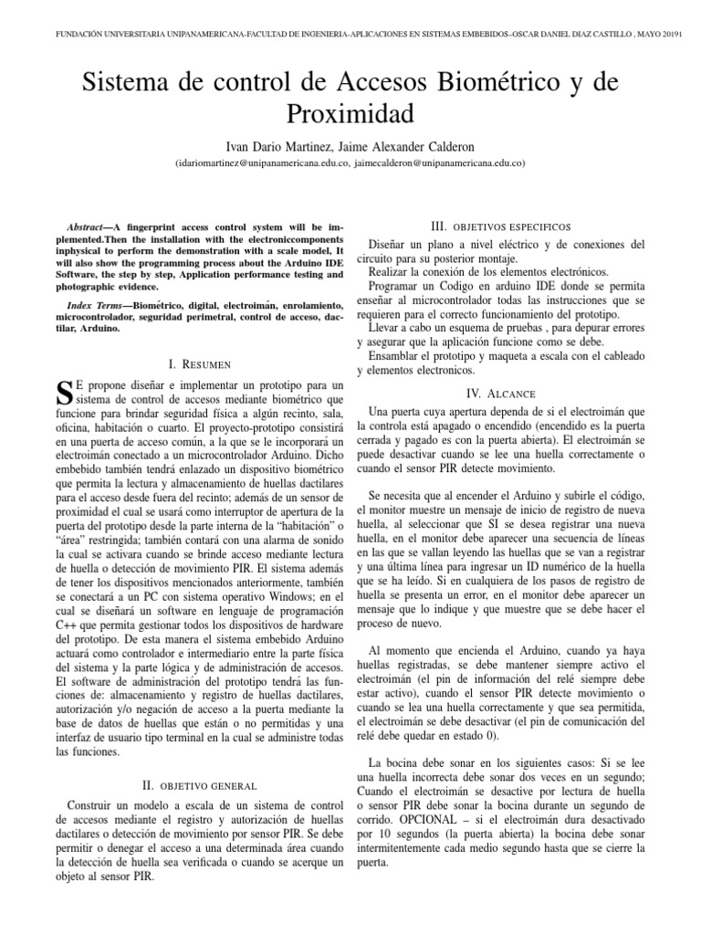 Control de Acceso Biométrico Arduino | PDF | Biometría | Electrónica