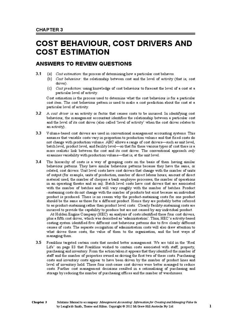 Cost Behaviour, Cost Drivers and Cost Estimation: Answers To Review Questions | PDF | Regression ...