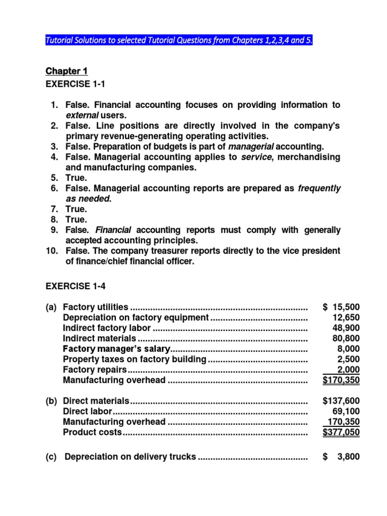 Tutorial Solutions for Accounting Chapters 1-5 | PDF | Cost Of Goods ...