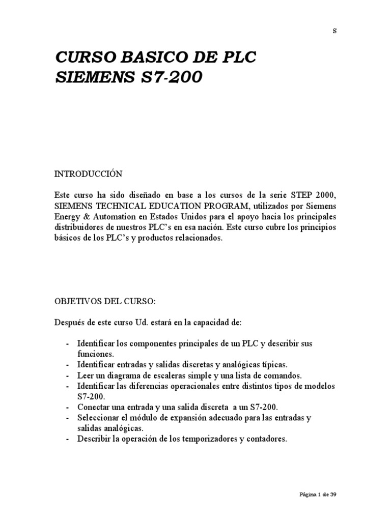 Curso Basico De Plc Siemens S7 200 Pdf Controlador Lógico