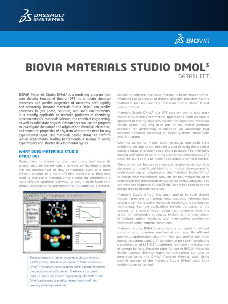Biovia Materials Studio Dmol: Datasheet | PDF | Density Functional ...