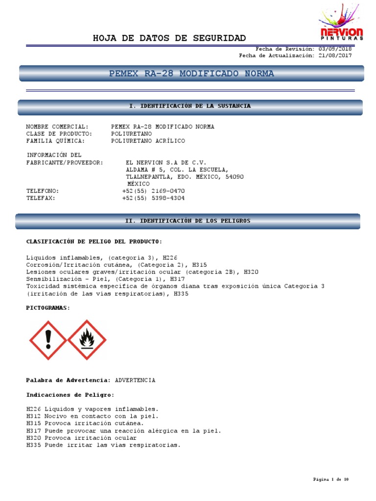 Pemex Ra-28 Modificado Norma: Hoja de Datos de Seguridad | PDF | Toxicidad | Dióxido de carbono