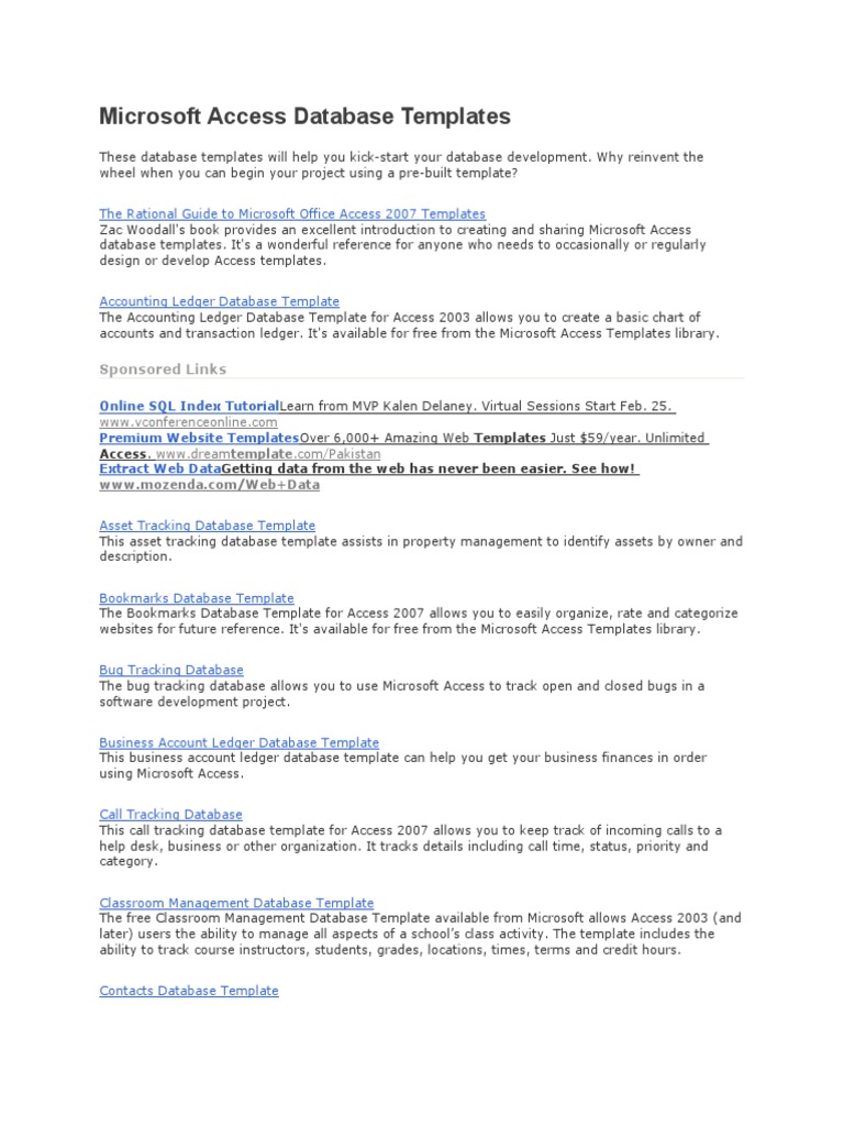 Microsoft Access Database Templates Guide | PDF | Databases | Microsoft ...