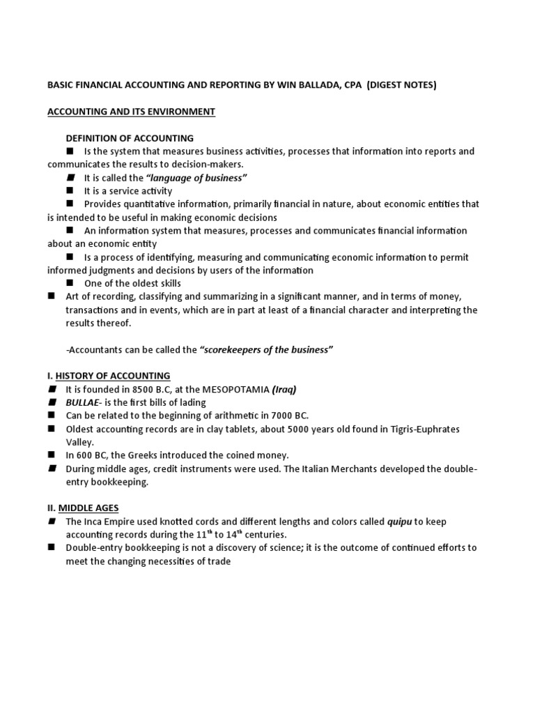 Basic Financial Accounting And Reporting By Win Ballada, Cpa (Digest ...