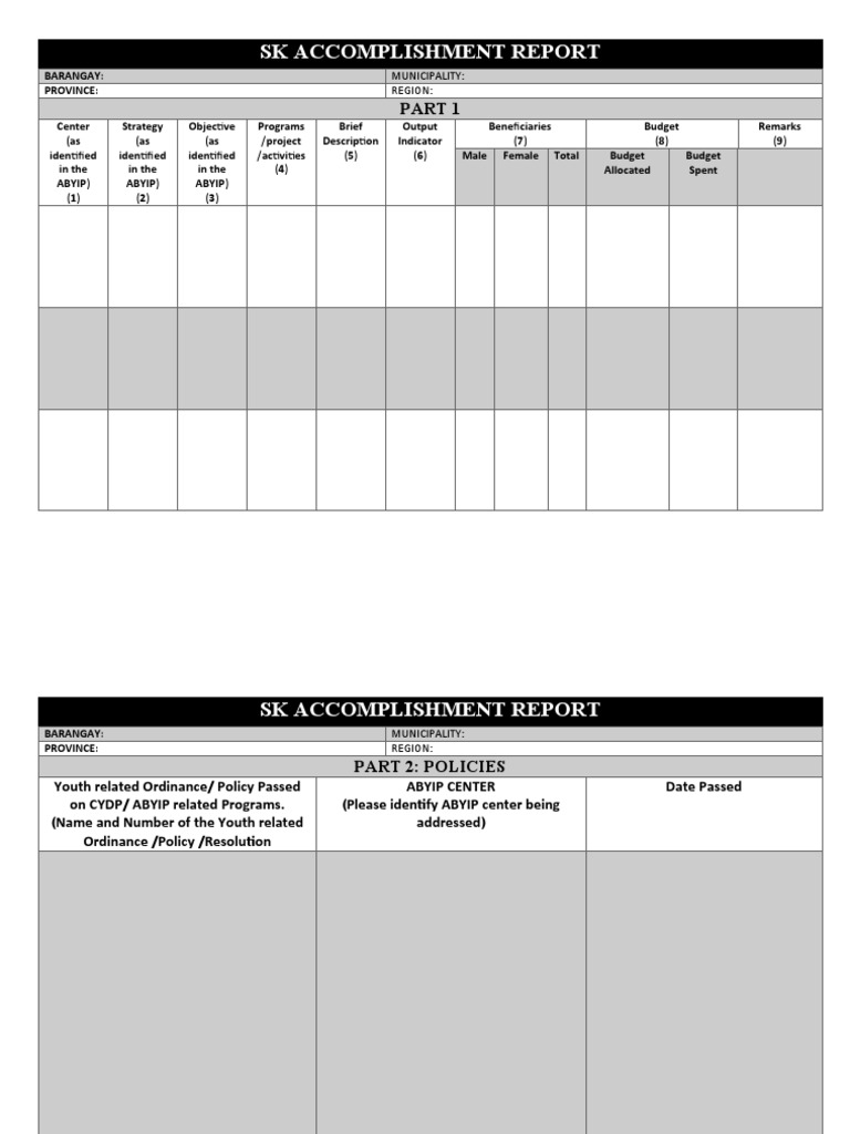 SK Accomplishment Report Template | PDF | Business | Finance & Money ...