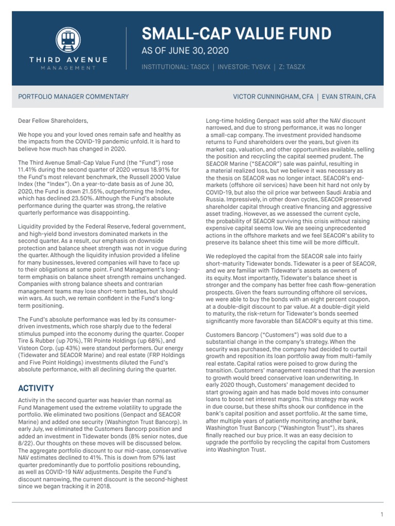 Small-Cap Value Fund: AS OF JUNE 30, 2020 | PDF | Bonds (Finance ...