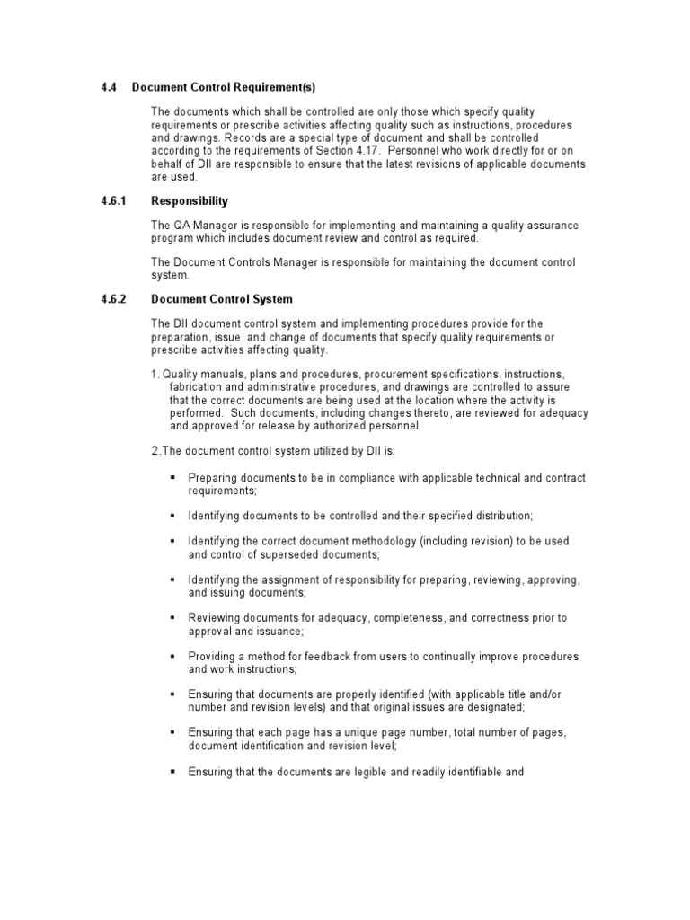 Document Control Requirement | PDF | Quality Assurance | Specification ...