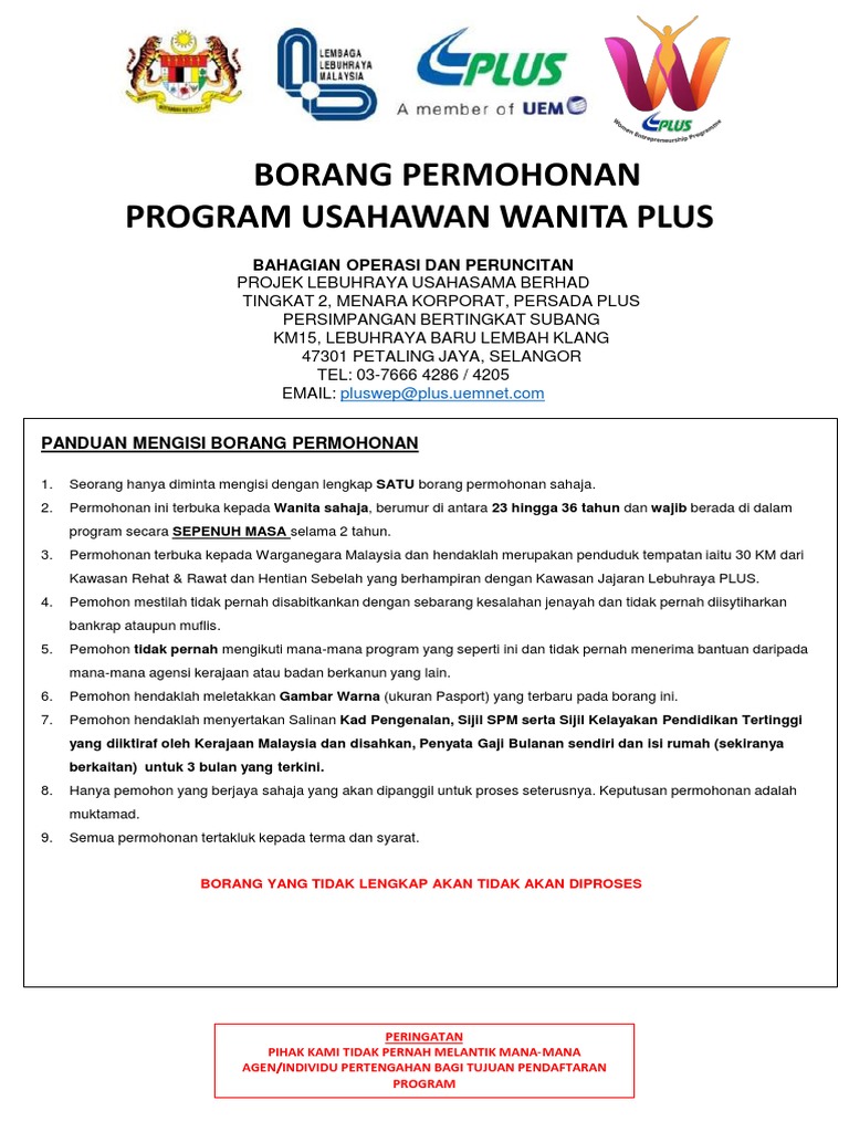 1.borang Permohonan Program Keusahawanan Wanita Plus | PDF | Karier & Perkembangan