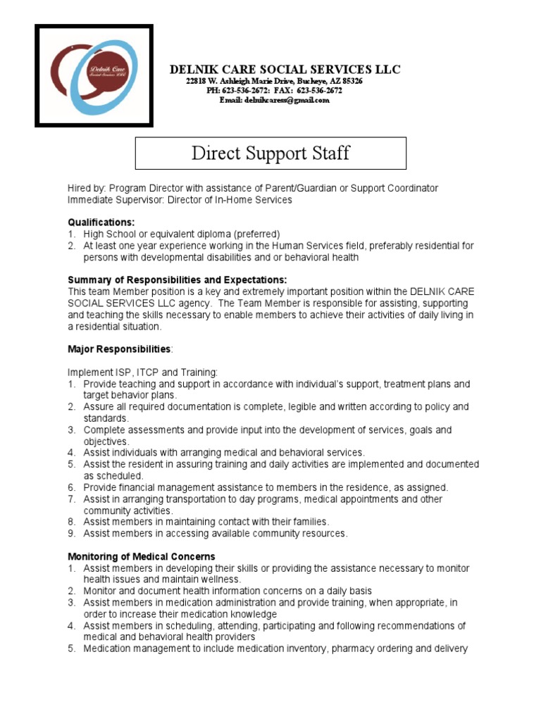 Dcss Direct Care Professional Job Description | PDF | Social Work ...