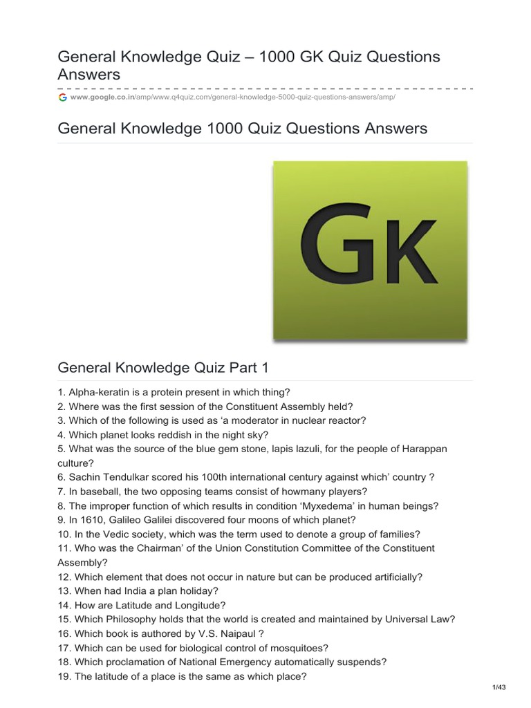 1000 General Knowledge Quiz Questions | PDF | Delhi | Nature