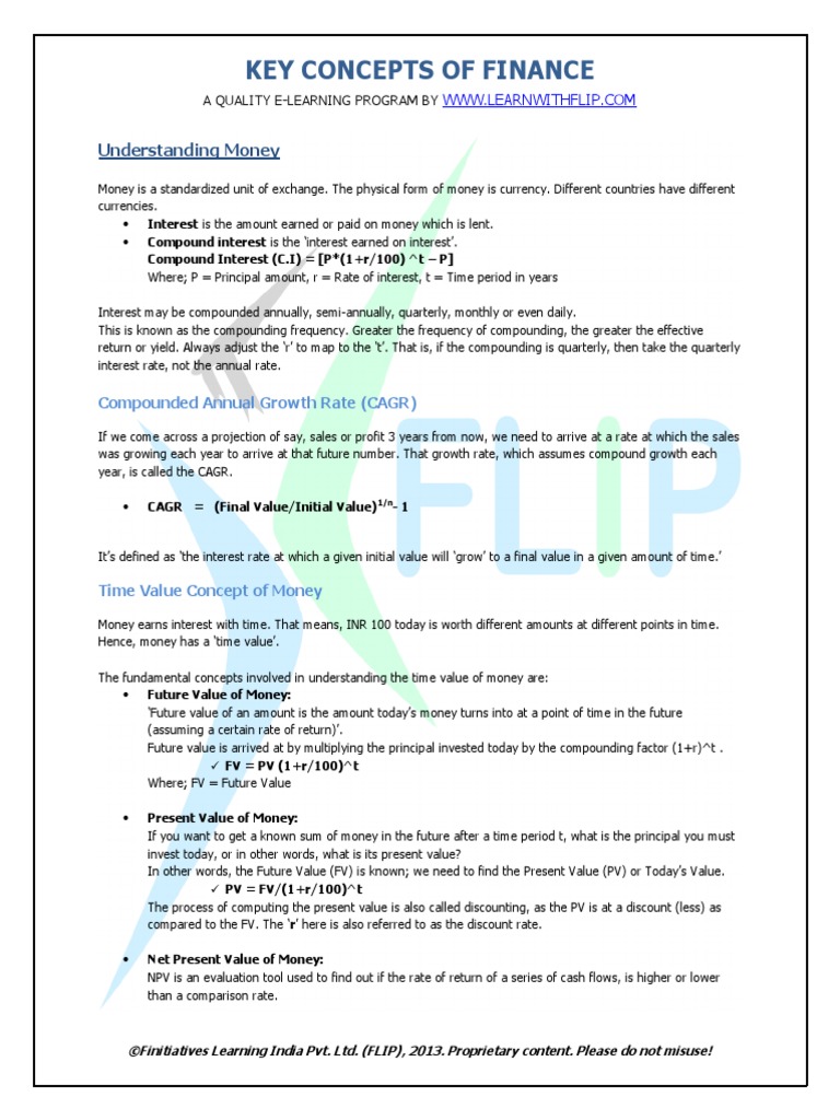 Summary - Key Concepts in Finance | PDF | Debits And Credits | Expense