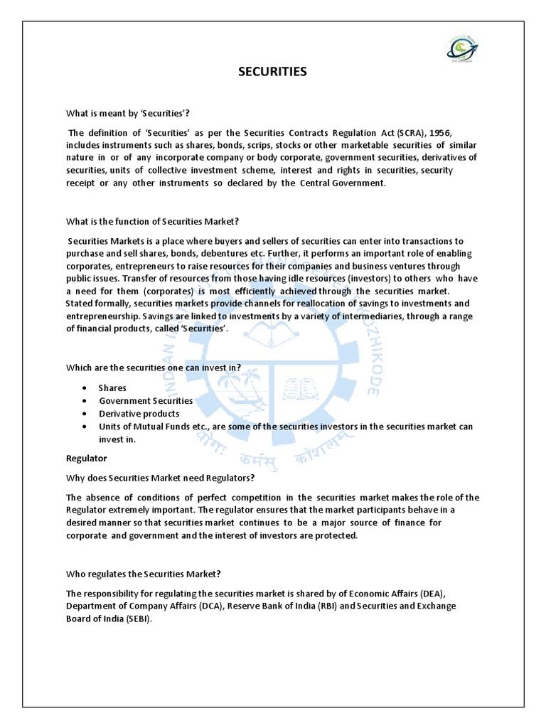 Securities - Module 2 | PDF | Securities Market | Capital Market