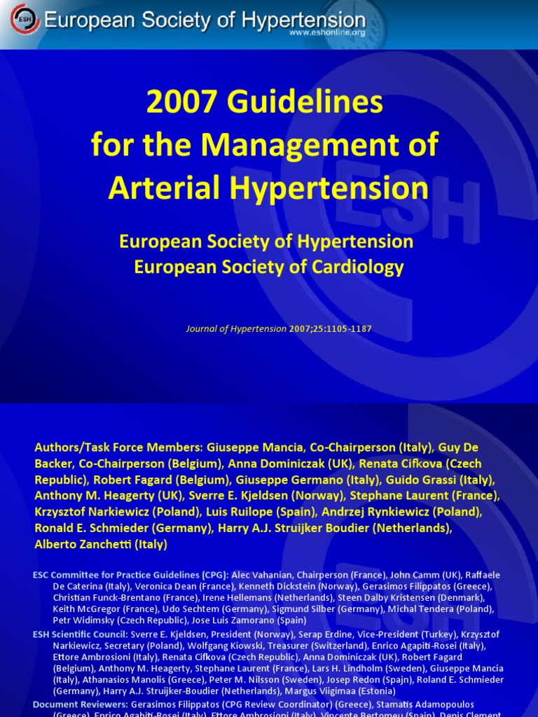 2007 Esh Esc Guidelines Slideset | PDF | Hypertension | Blood Pressure