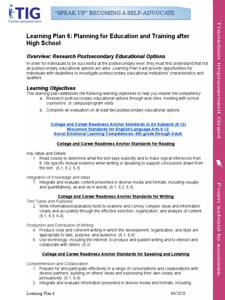 6 Learning Plan Overview | PDF | Reading Comprehension | Vocabulary