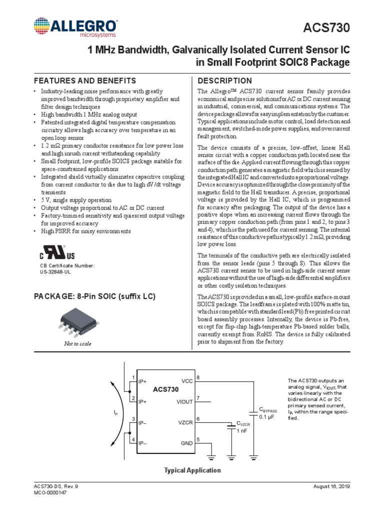 1 MHZ Bandwidth, Galvanically Isolated Current Sensor Ic in Small ...