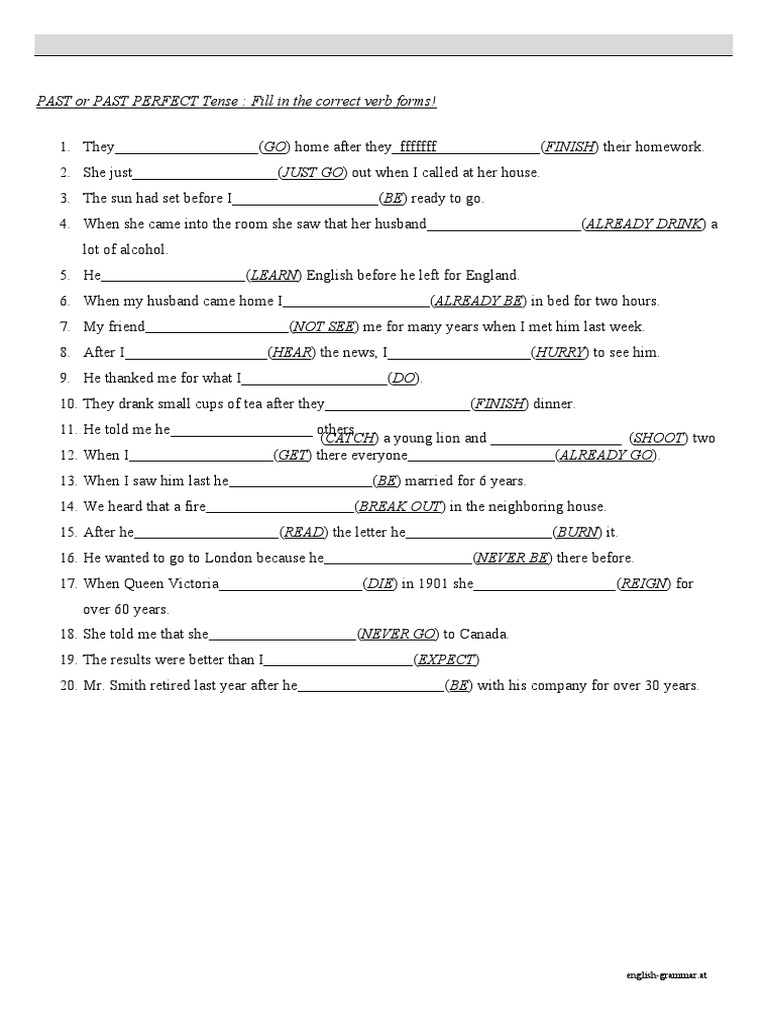 PAST or PAST PERFECT Tense: Fill in The Correct Verb Forms! | PDF ...