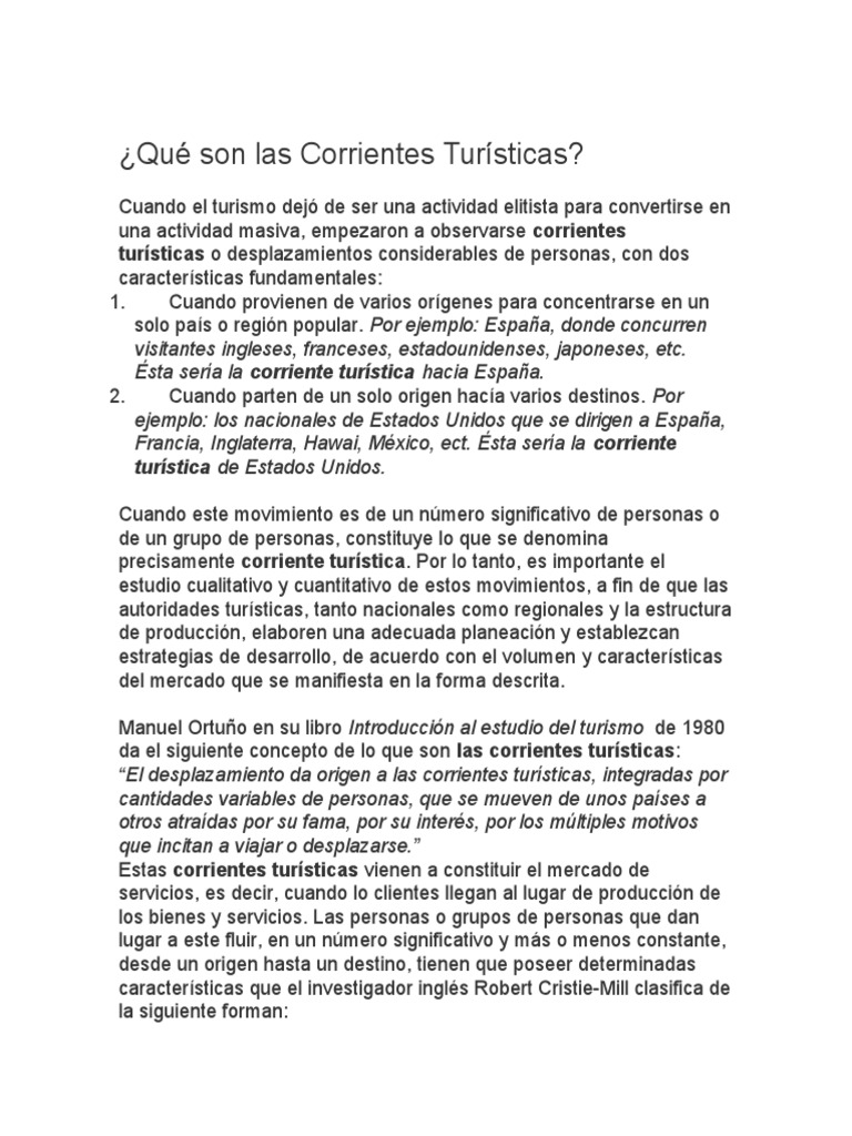 Corrientes Turísticas: Definición y Clasificación | PDF | Turismo ...
