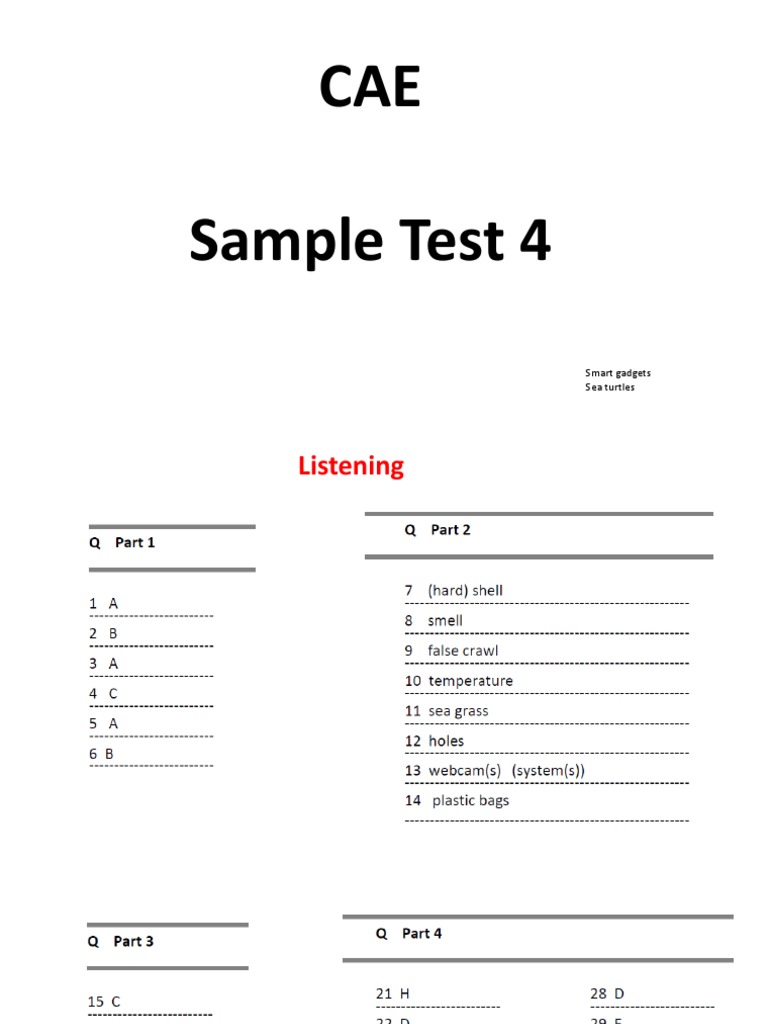 CAE Sample Test 4: Smart Gadgets Sea Turtles | PDF