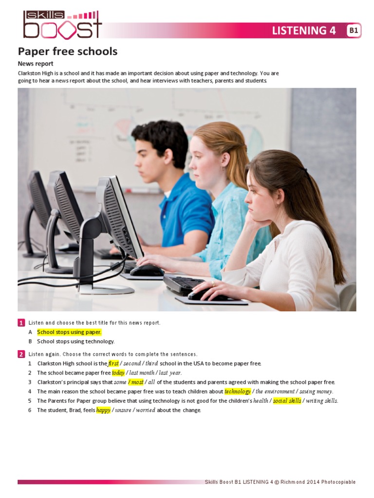 Paper Free School Answer Key | PDF