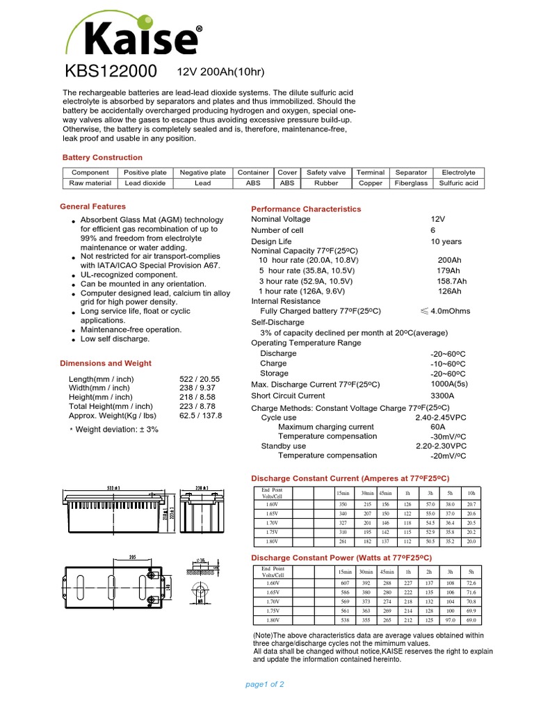 12V 200ah (10hr) : Battery Construction | PDF | Materials ...