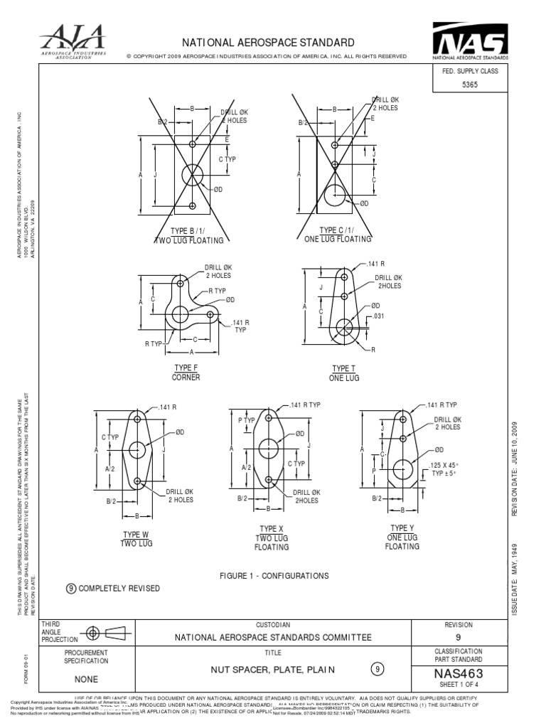 National Aerospace Standard: Type B /1/ Two Lug Floating Type C /1/ One ...