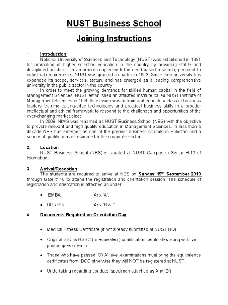 NBS Joining Instruction | PDF