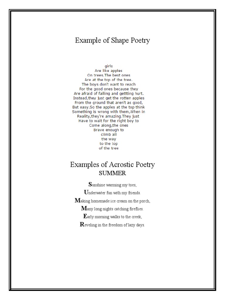 Example of Shape Poetry: S U M M E R | PDF