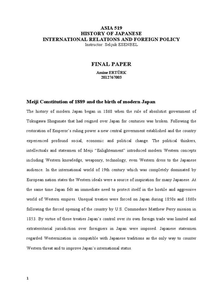 Final Paper: ASIA 519 History of Japanese International Relations and ...
