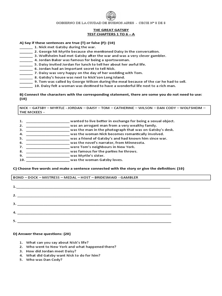 THE GREAT GATSBY 1 To 6 - A | PDF | The Great Gatsby | Novels