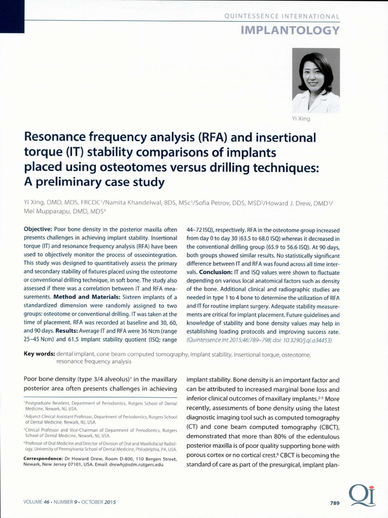 Resonance Frequency Analysis (RFA) and Insertiona | PDF | Dental ...