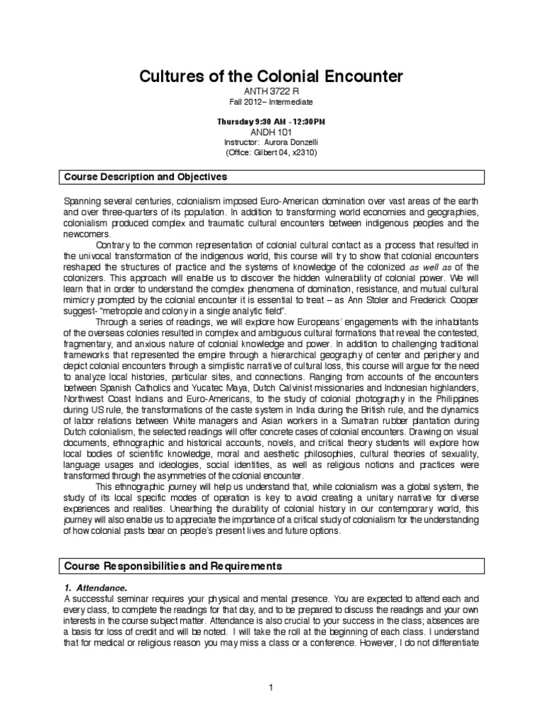 5 Cultures of The Colonial Encounter Fall 2012 PDF | PDF | Colonialism ...