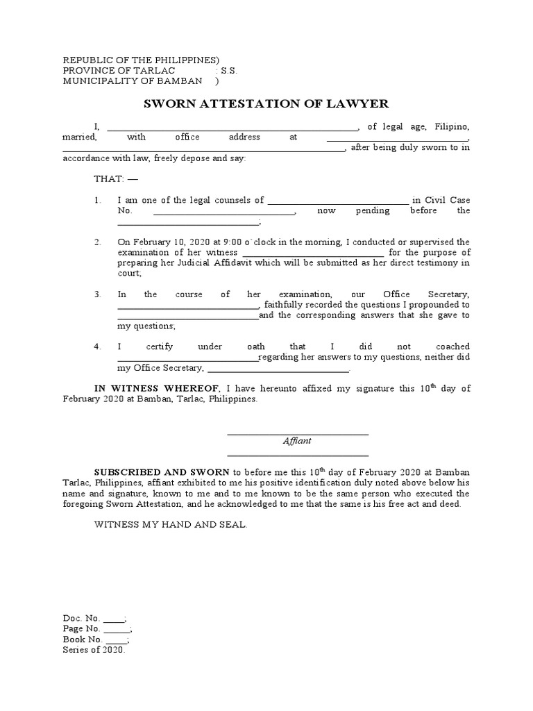 Lawyer's Sworn Attestation Sample | PDF