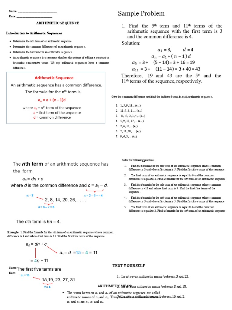 Worksheets (Arithmetic Sequence) | PDF | Summation | Sequence