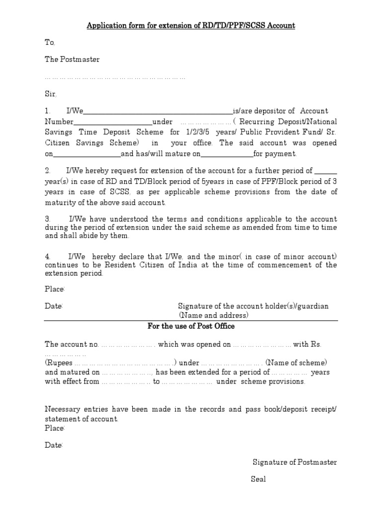 SCSS/RD/PPF Account Extension Form | PDF