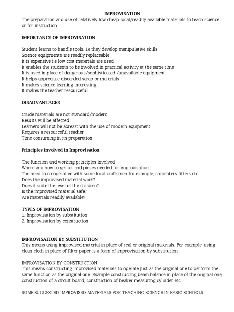 Science-Methods Improvisation PDF | PDF | Improvisation | Nature