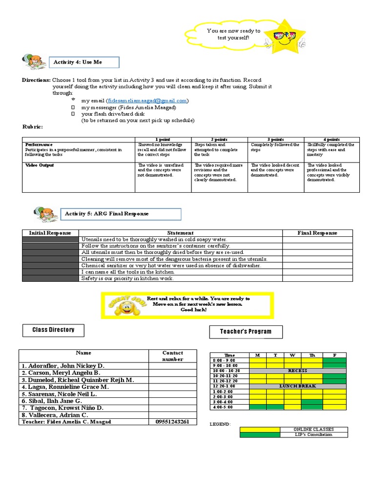 1 Point 2 Points 3 Points 4 Points Performance: Teacher's Program Class Directory | PDF ...