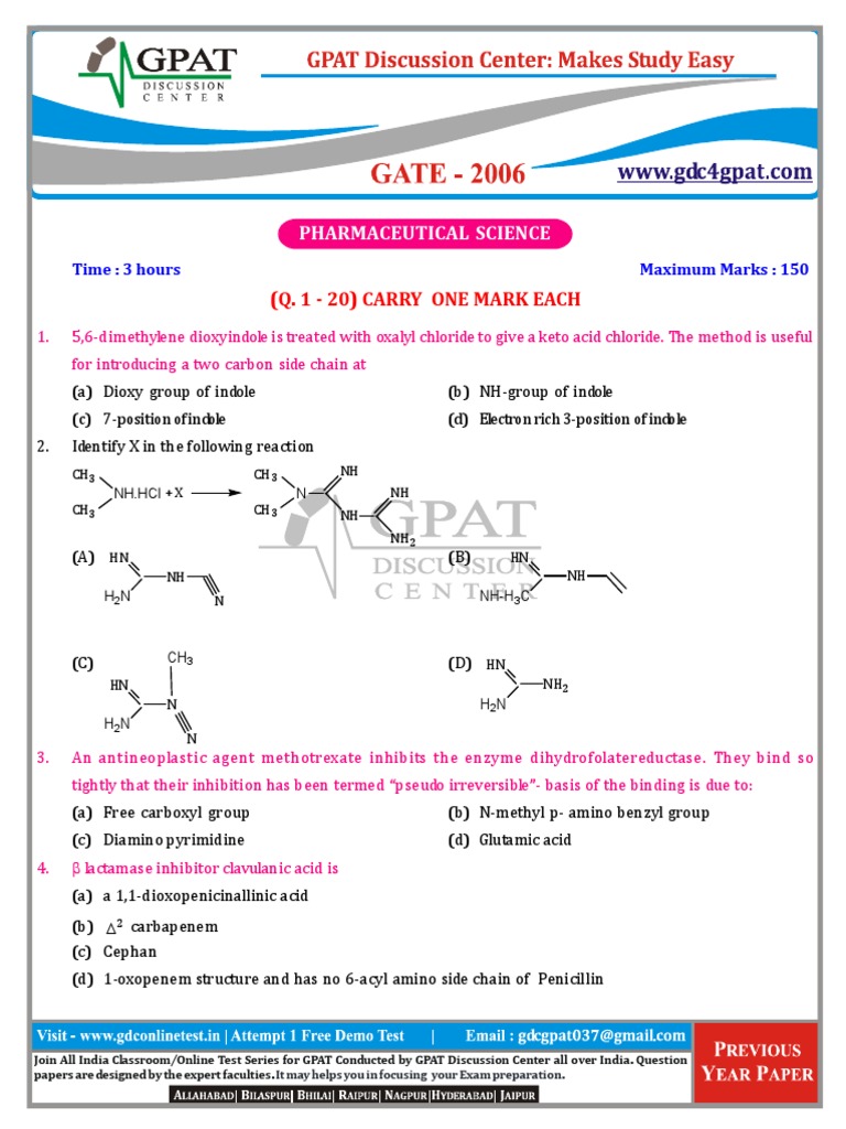 2006 GPAT Paper | PDF | Ammonia | Antidepressant
