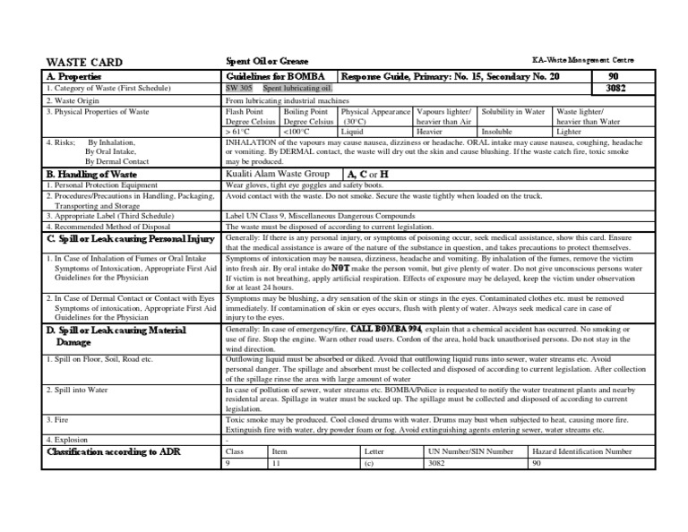Waste Card: Kualiti Alam Waste Group | PDF | Lubricant | Nausea