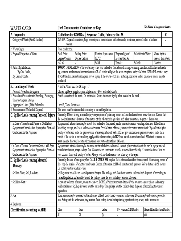 Waste Card: KA-Waste Management Centre | PDF | Vomiting | Toxicity