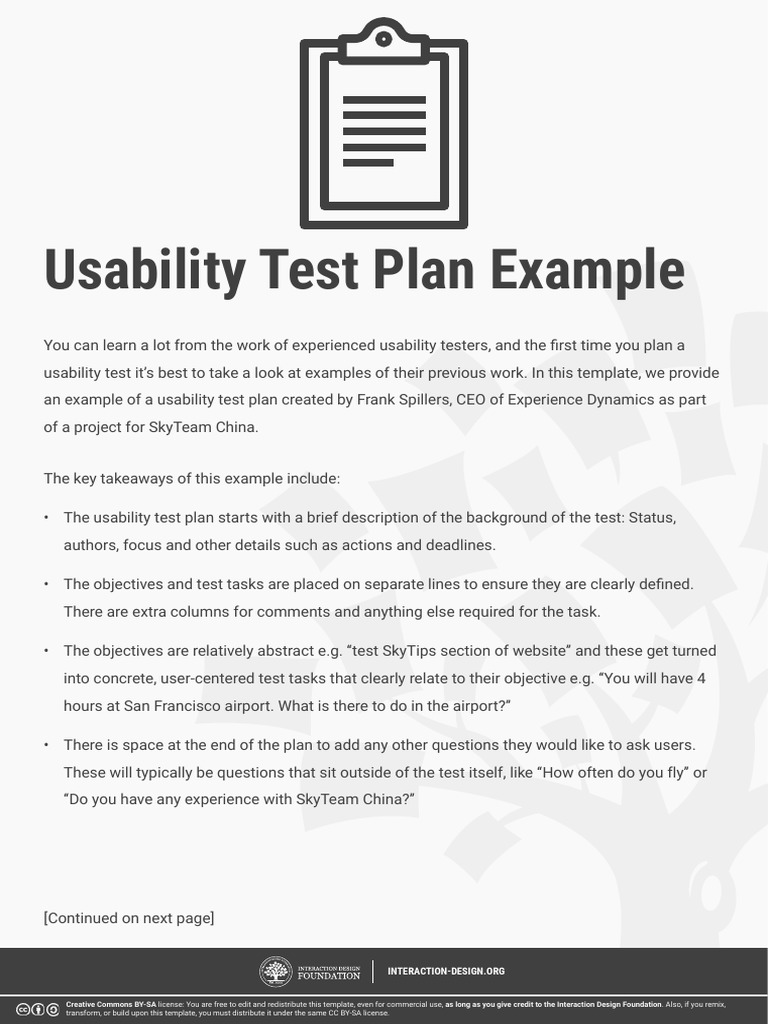 Usability Test Plan Example | PDF | Usability | Creative Commons License