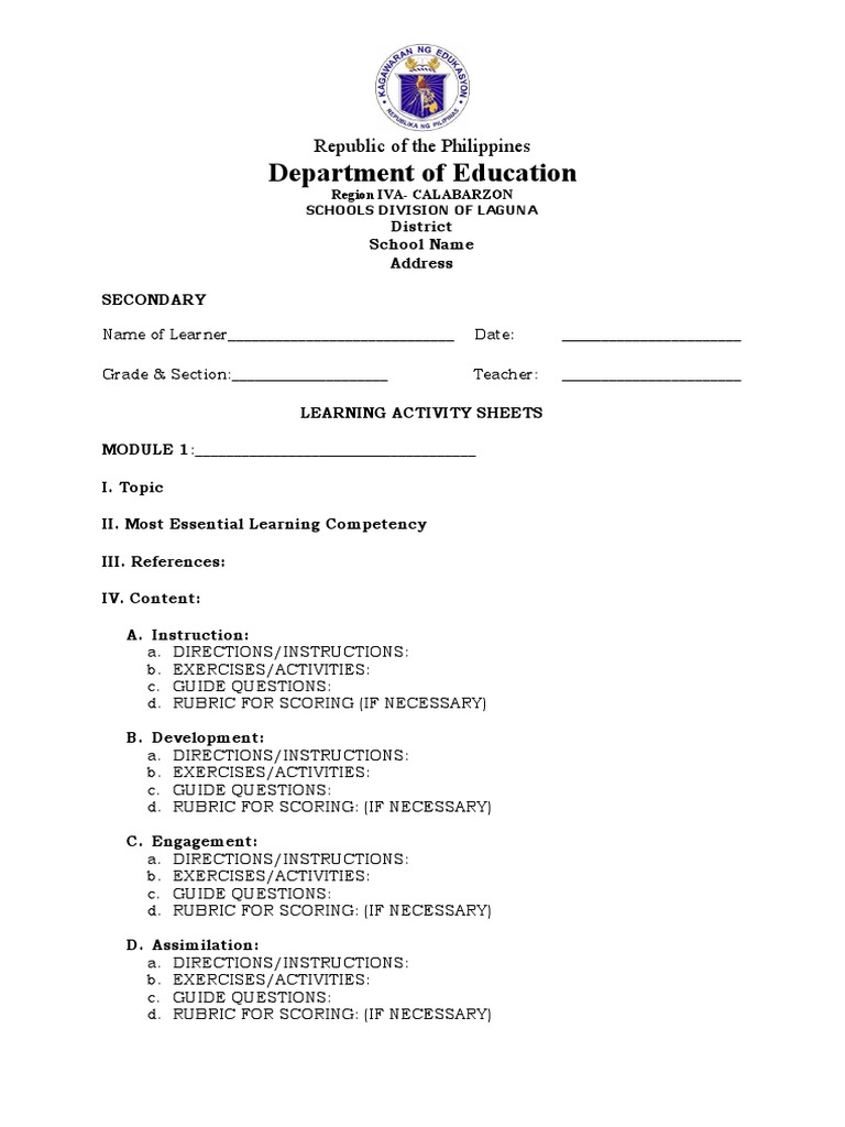 LEARNING ACTIVITY SHEETS TEMPLATE in TLE | PDF
