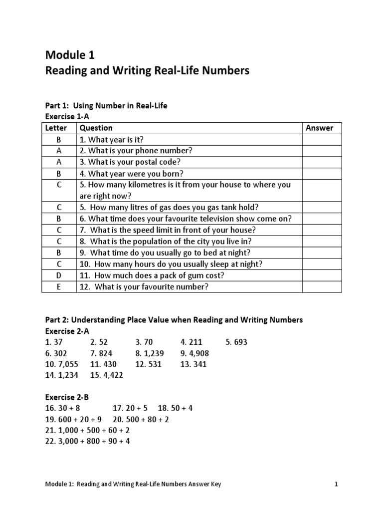 Module 1-Reading and Writing Real-Life Numbers Answers | PDF | Canada | Business