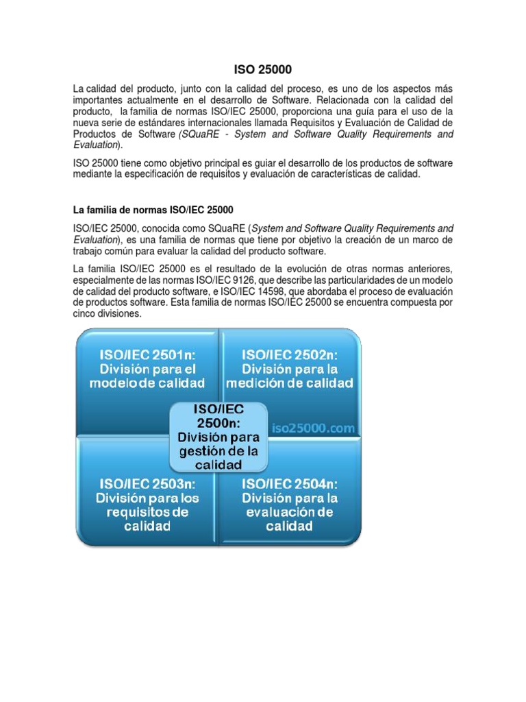 Iso 25000 | PDF | Organización internacional para la estandarización ...